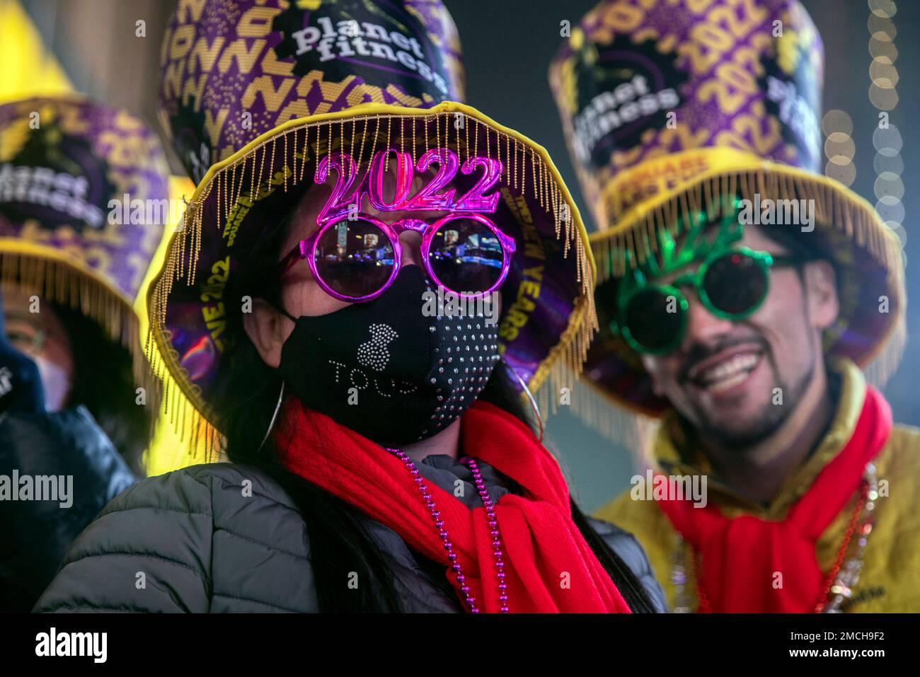 Revellers gather during the New Year's Eve celebrations in Times Square ...