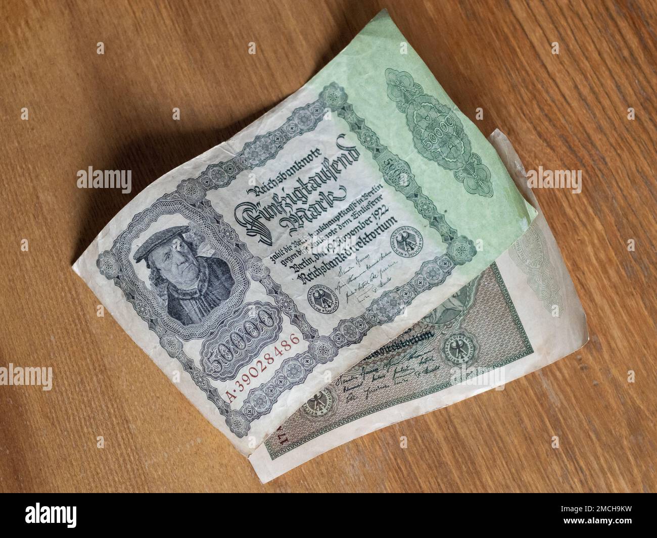 Old banknote 50.000 Reichsmark of Germany in 1923. The historic ...