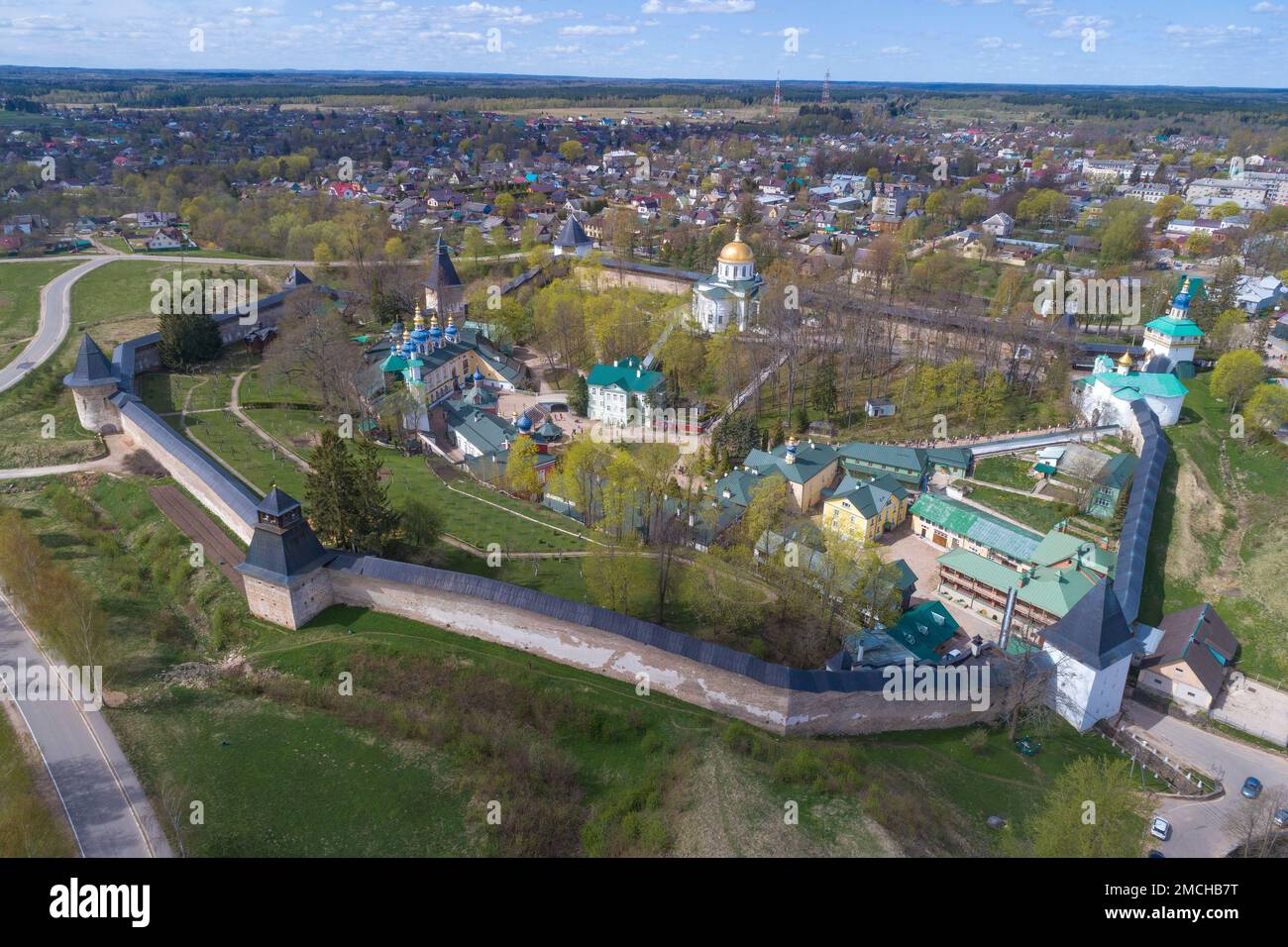 Holy Assumption Pskov-Pechersky Monastery on May Day (aerial ...
