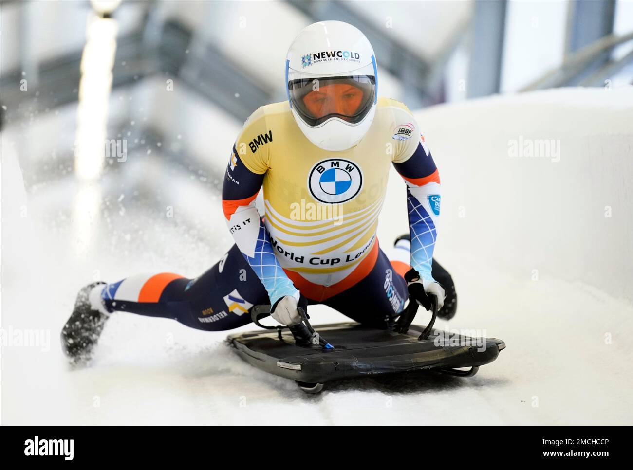 Kimberley Bos of Netherlands reacts after she placed third in the woman ...
