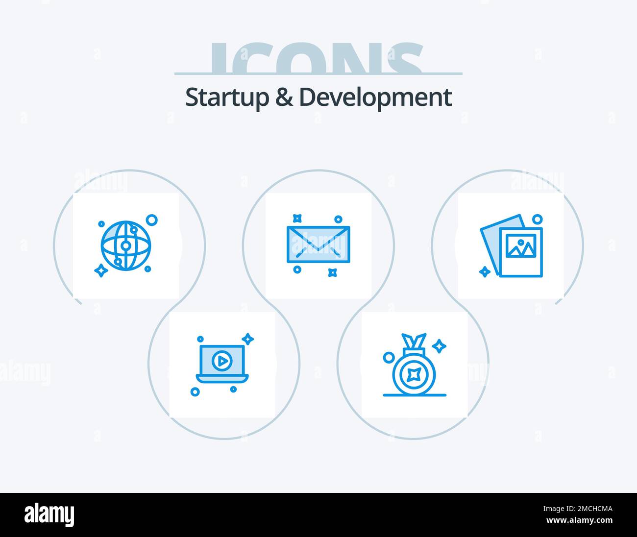 Startup And Develepment Blue Icon Pack 5 Icon Design. . photo. map. image. email Stock Vector ...