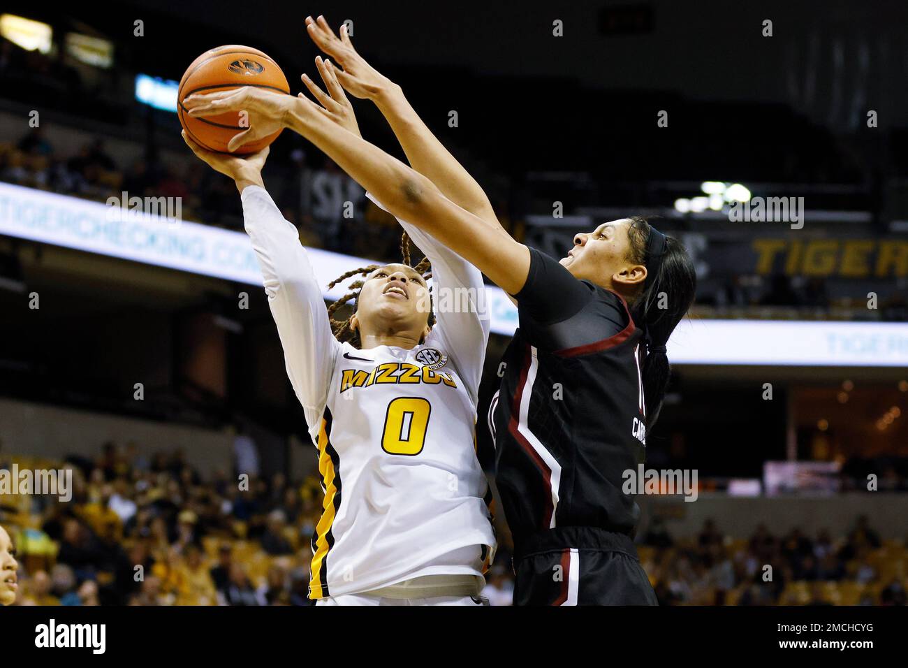 Missouri forward LaDazhia Williams (0) is unable to score as South ...