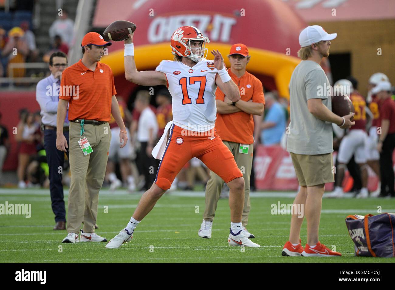 Clemson quarterback Billy Wiles (17) warms up before the Cheez-It Bowl ...