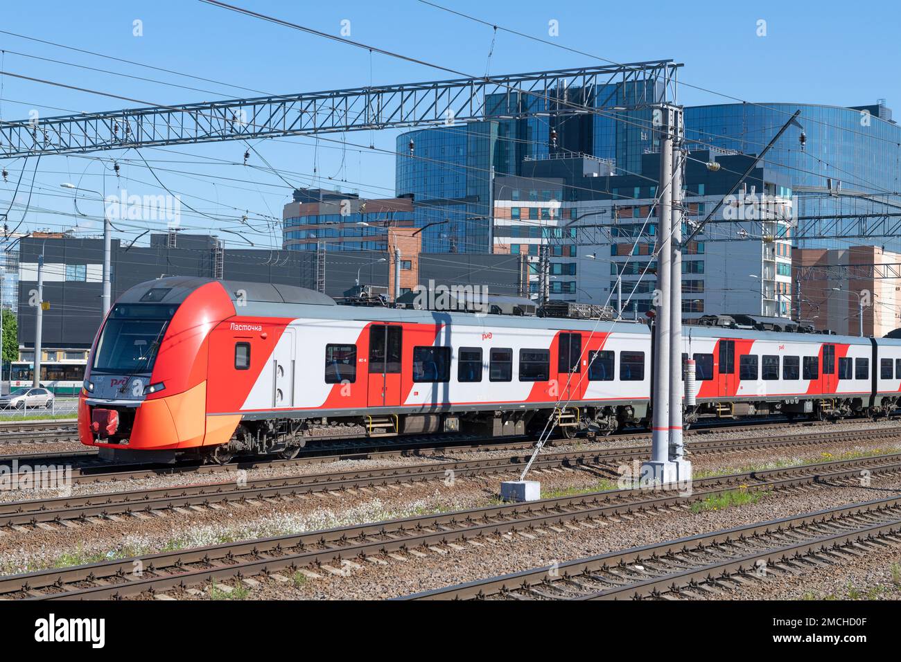 SAINT PETERSBURG, RUSSIA - JUNE 01, 2022: Modern electric train ES2G ...