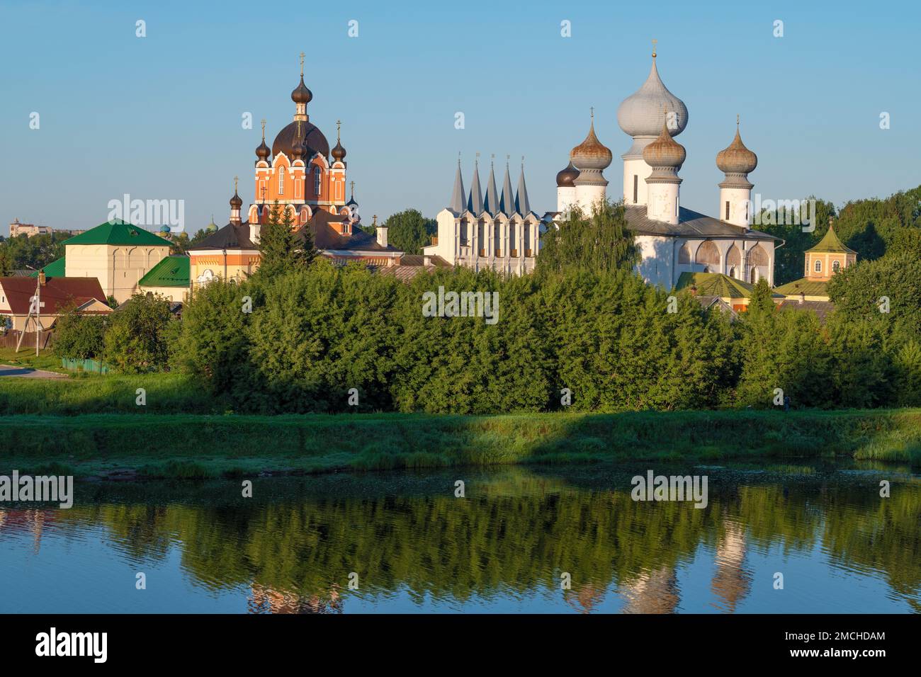 Domes of the ancient Tikhvin Assumption Monastery in the summer ...