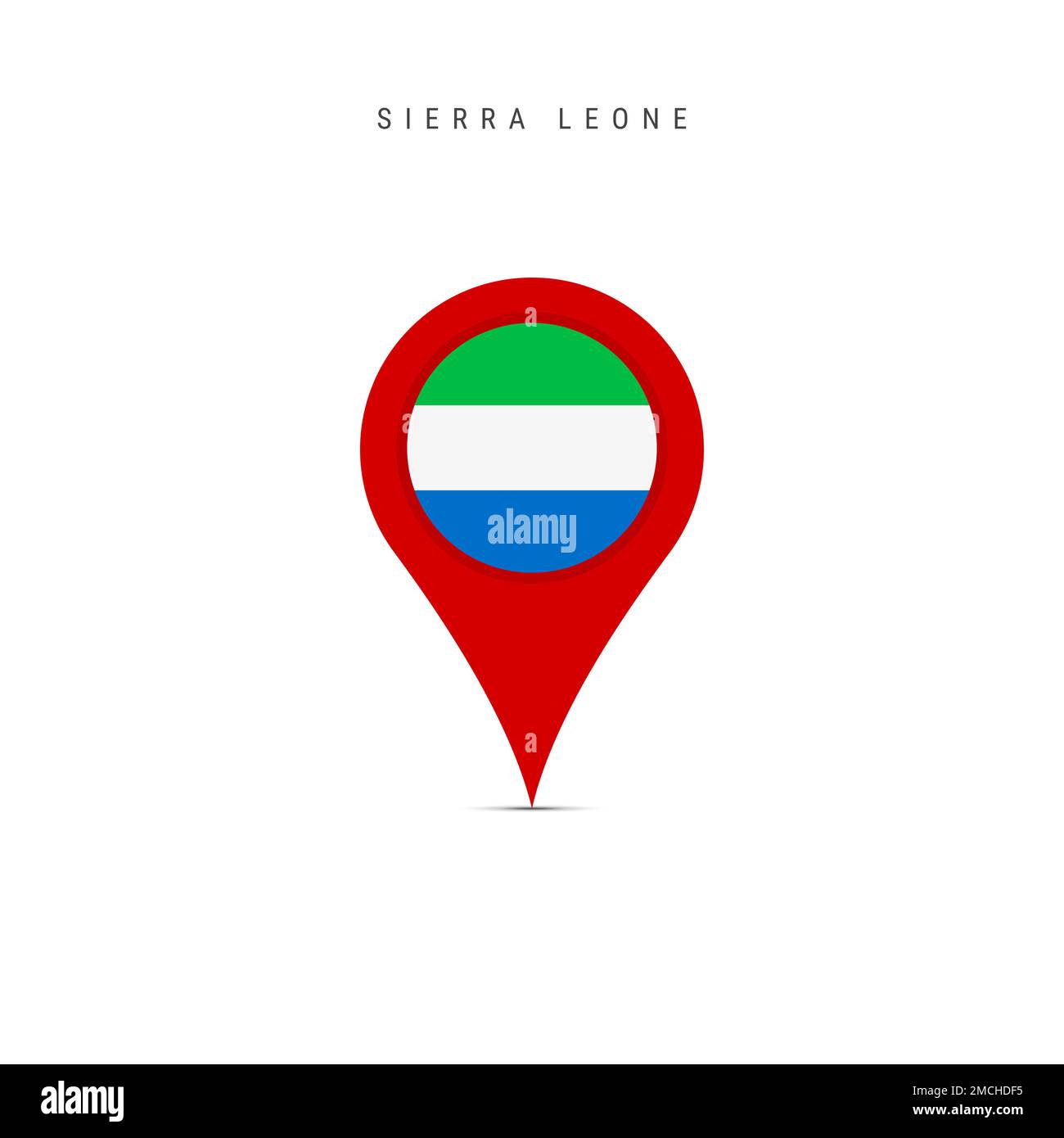 Teardrop map marker with flag of Sierra Leone. Salone flag inserted in the location map pin ...