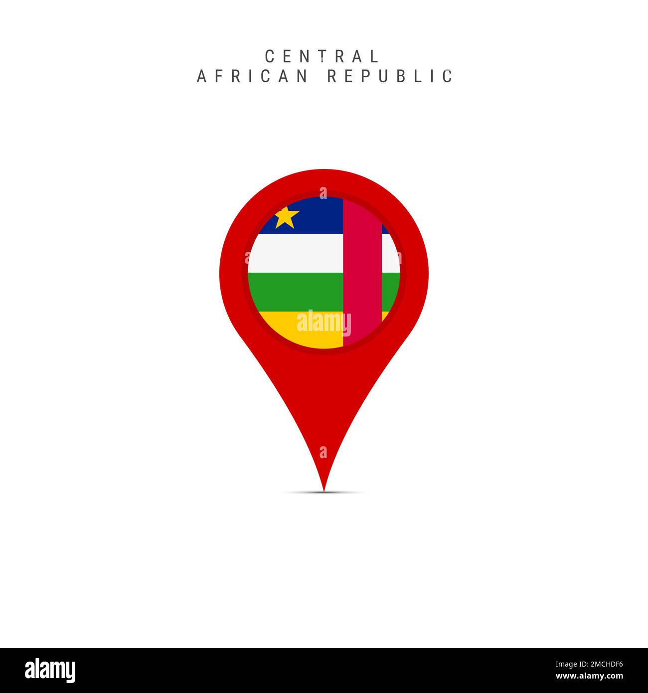 Teardrop map marker with flag of Central African Republic. CAR flag inserted in the location map ...