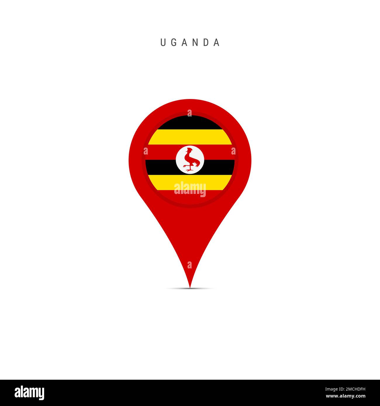 Teardrop map marker with flag of Uganda. Ugandan flag inserted in the location map pin. Flat ...