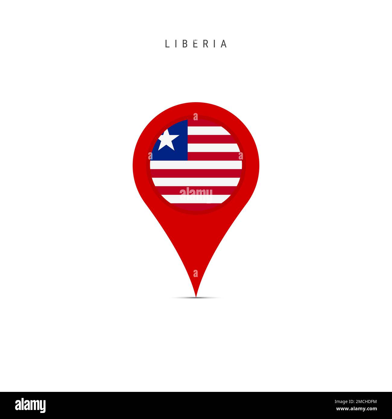 Teardrop map marker with flag of Liberia. Liberian flag inserted in the location map pin. Flat ...