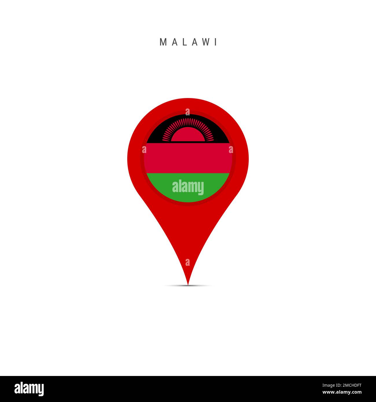 Teardrop map marker with flag of Malawi. Malawian flag inserted in the location map pin. Flat ...