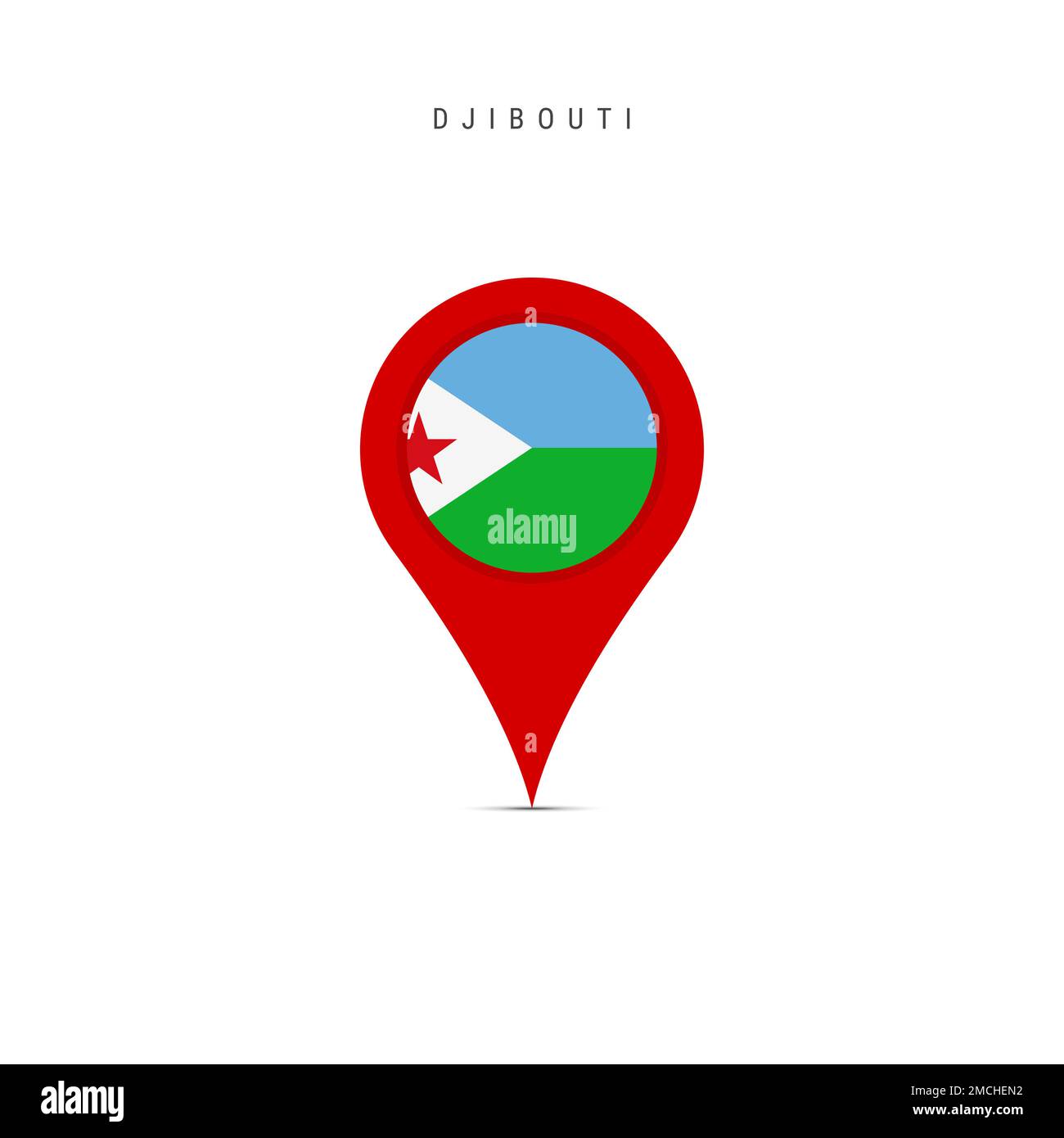Teardrop map marker with flag of Djibouti. Djiboutian flag inserted in the location map pin ...