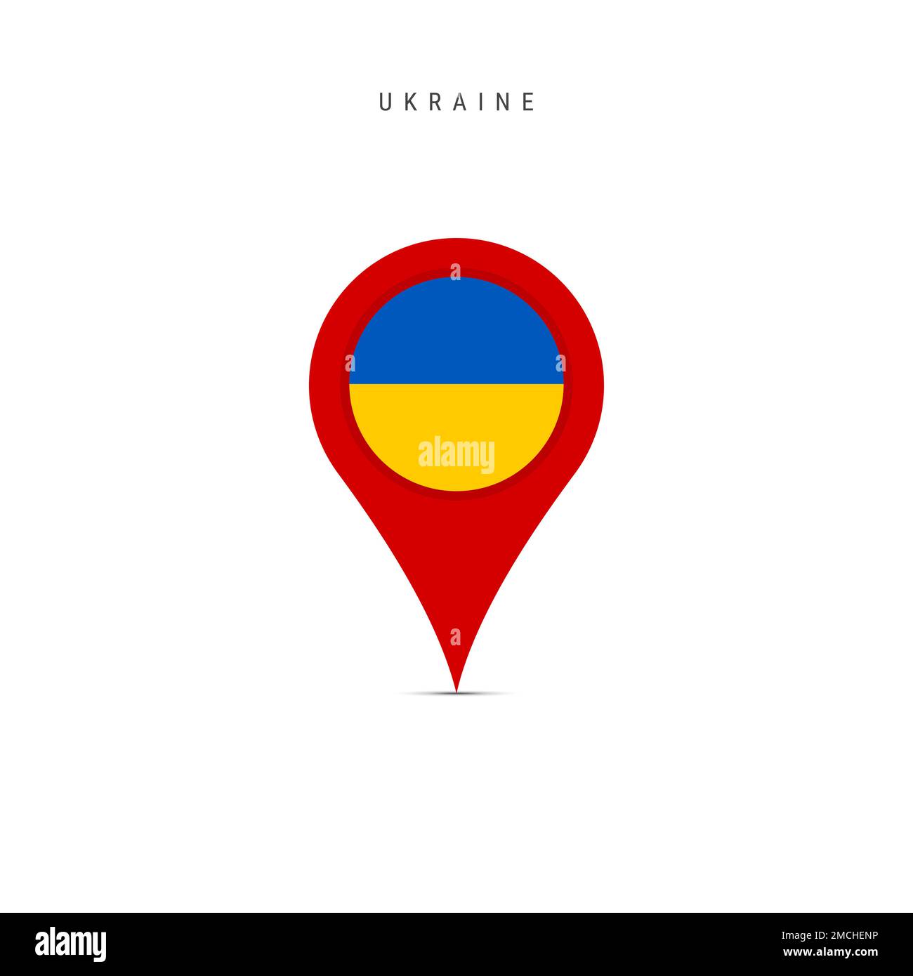 Teardrop map marker with flag of Ukraine. Ukrainian flag inserted in the location map pin. Flat ...
