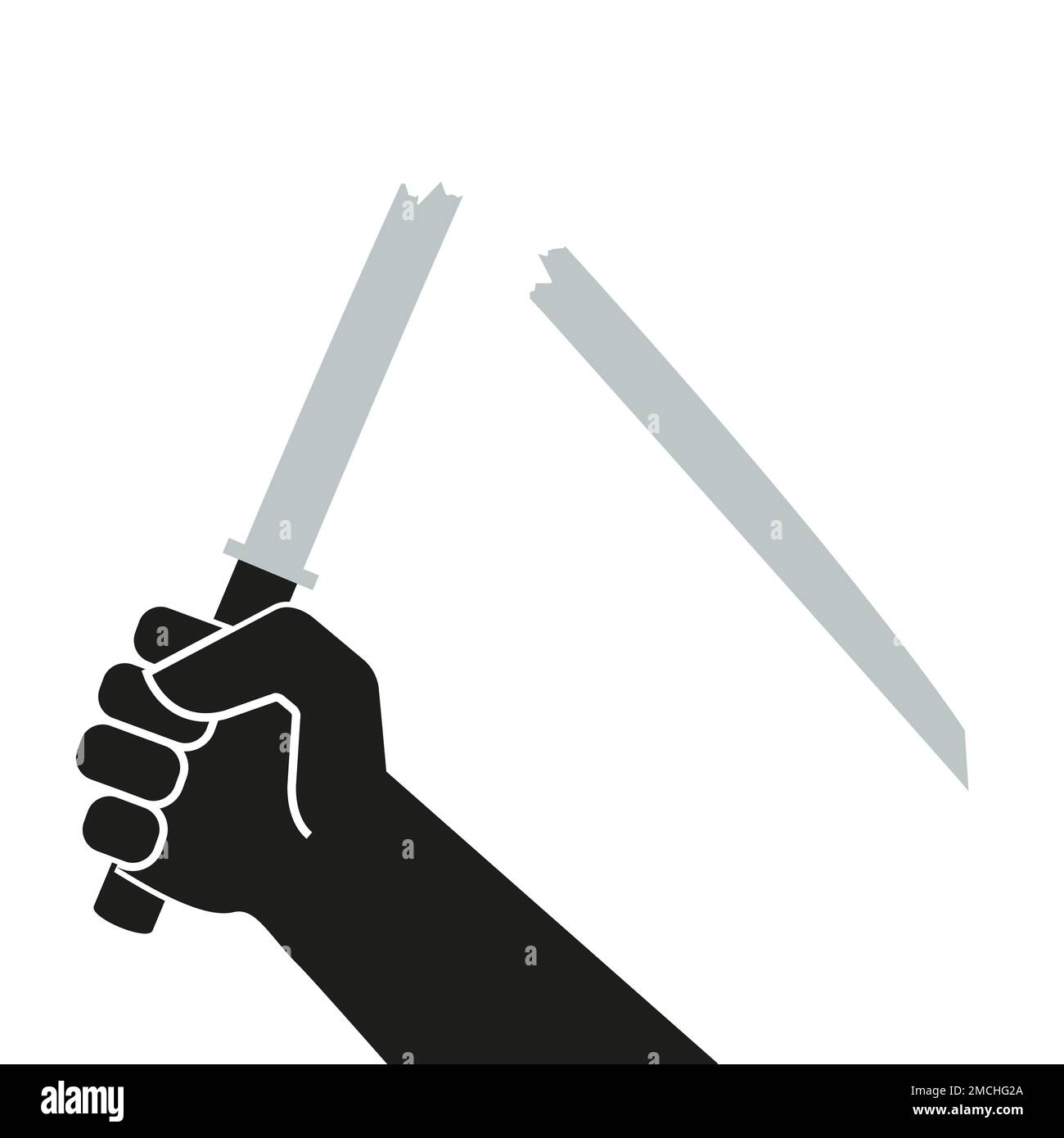 A hand holding a broken sword. Failed aggression. The enemy is defeated ...