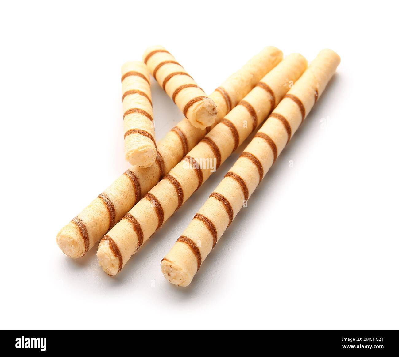 Tasty wafer rolls isolated on white background Stock Photo - Alamy
