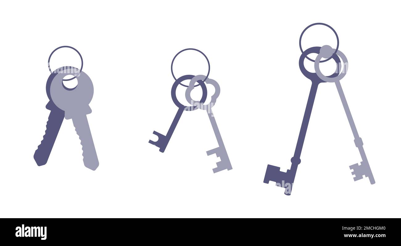 Three bunches of keys of different shapes. Modern and vintage keys ...