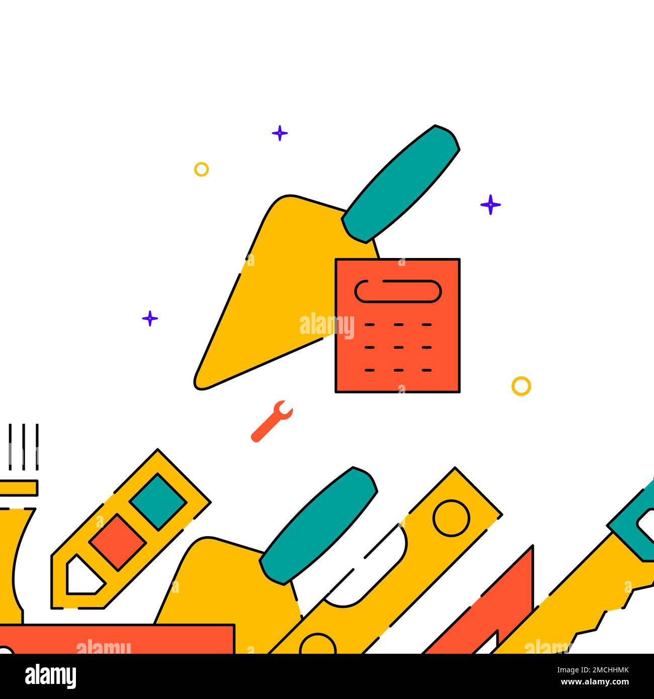 Bricklayer estimate work tool filled line icon, simple illustration ...