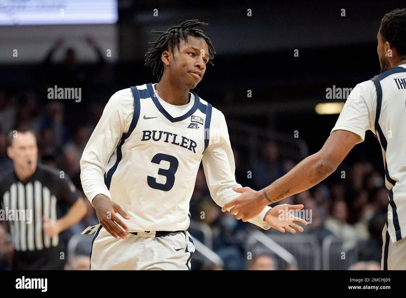 Butler guard Chuck Harris (3) reacts after scoring against DePaul in ...