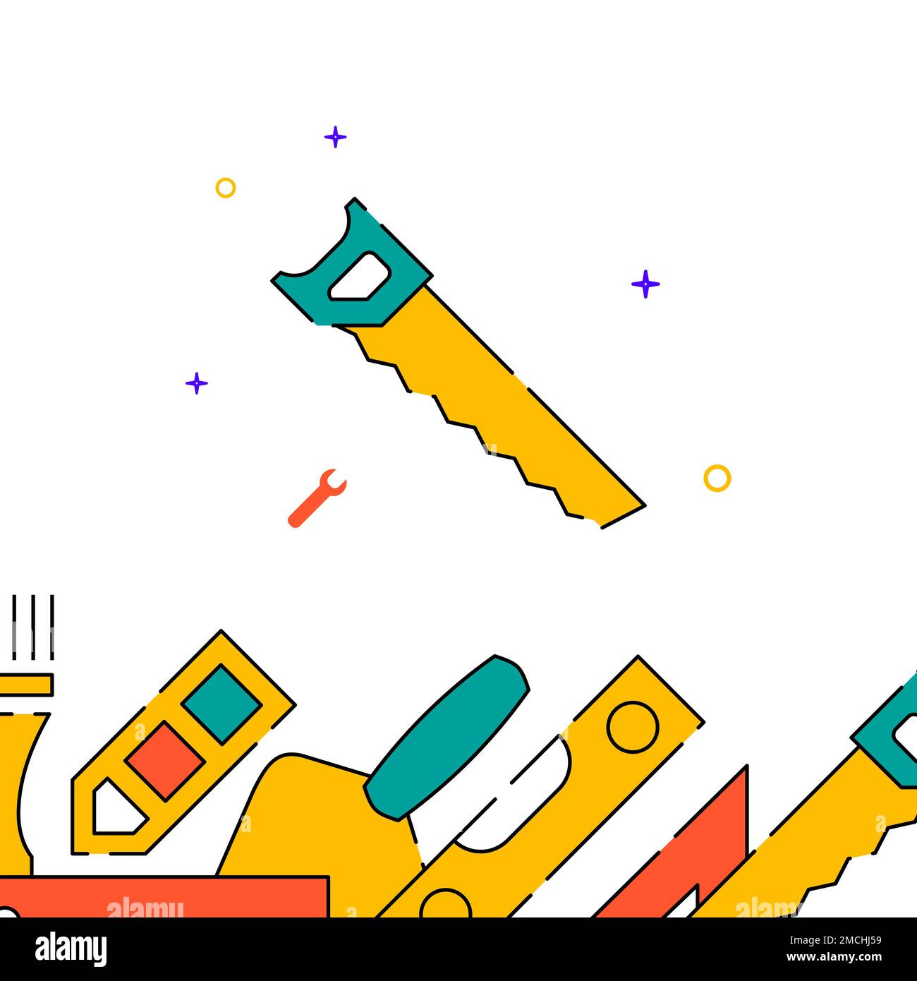 Hacksaw work tool filled line icon, simple illustration, related bottom ...