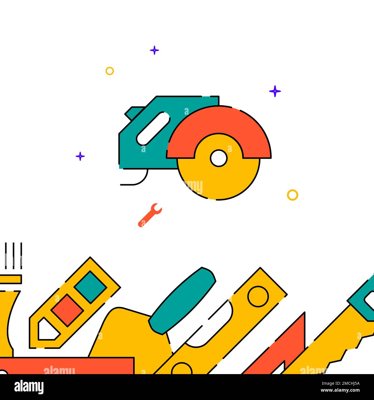 A circular saw work tool filled line icon, simple illustration, related ...