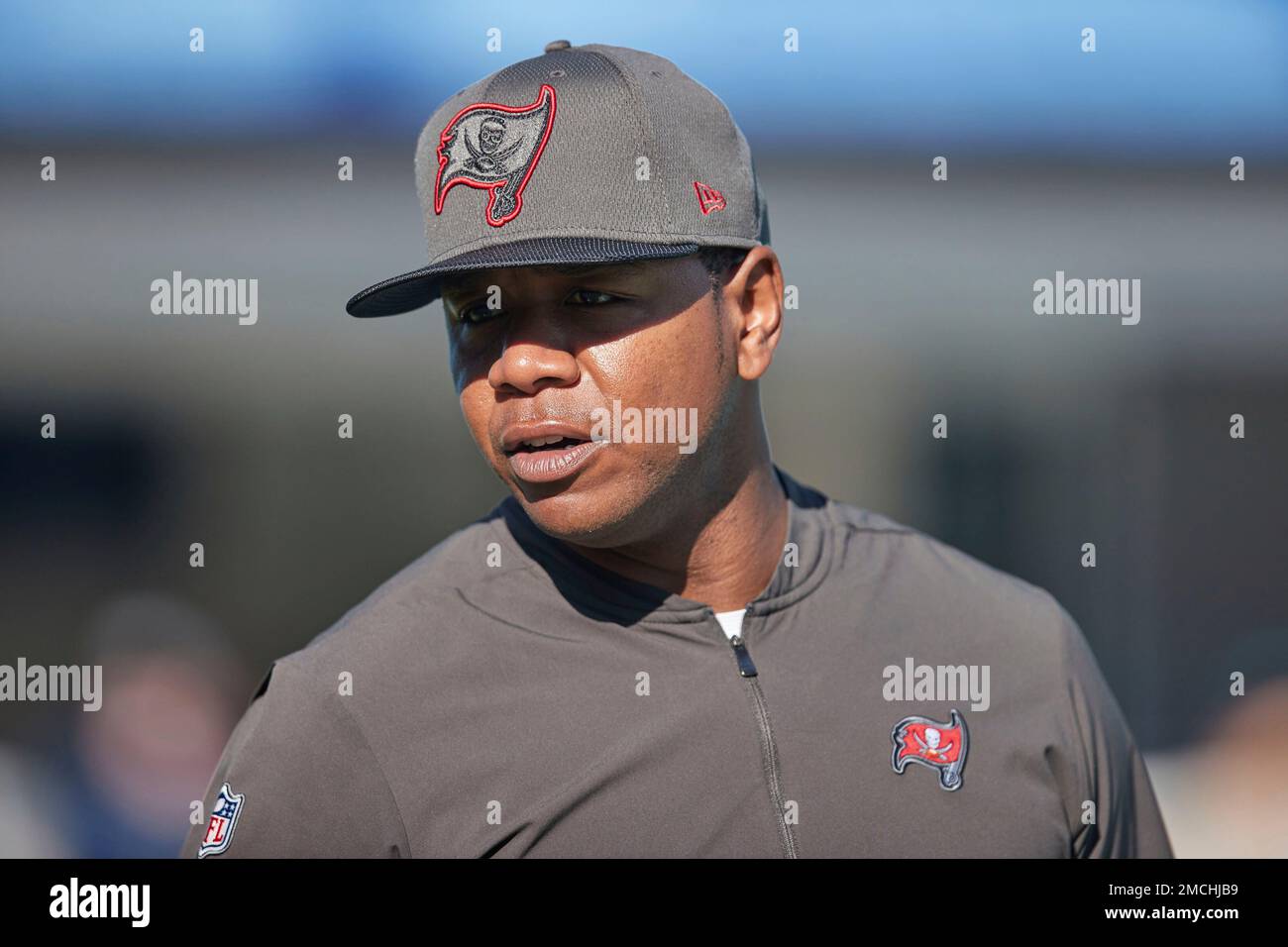 Tampa Bay Buccaneers offensive coordinator Byron Leftwich smiles prior ...