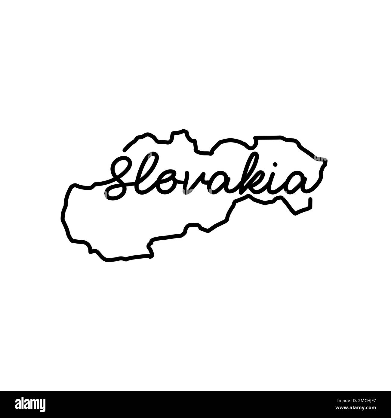 Slovakia outline map with the handwritten country name. Continuous line ...