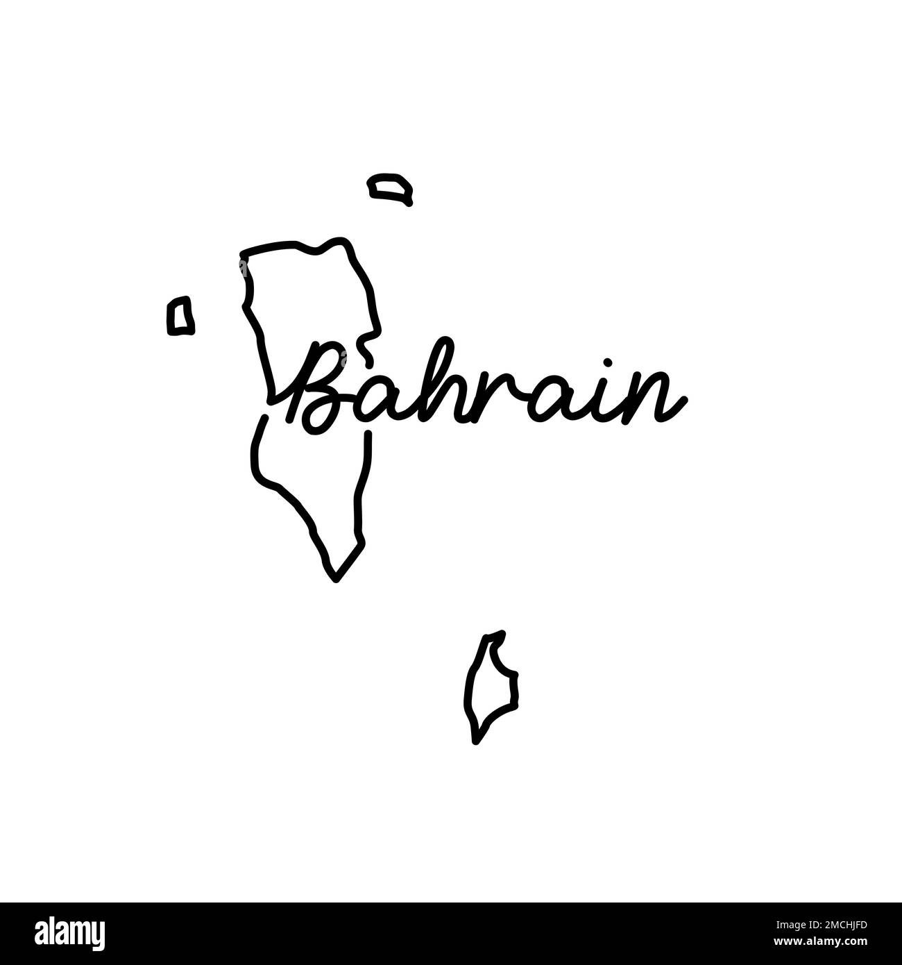 Bahrain outline map with the handwritten country name. Continuous line ...