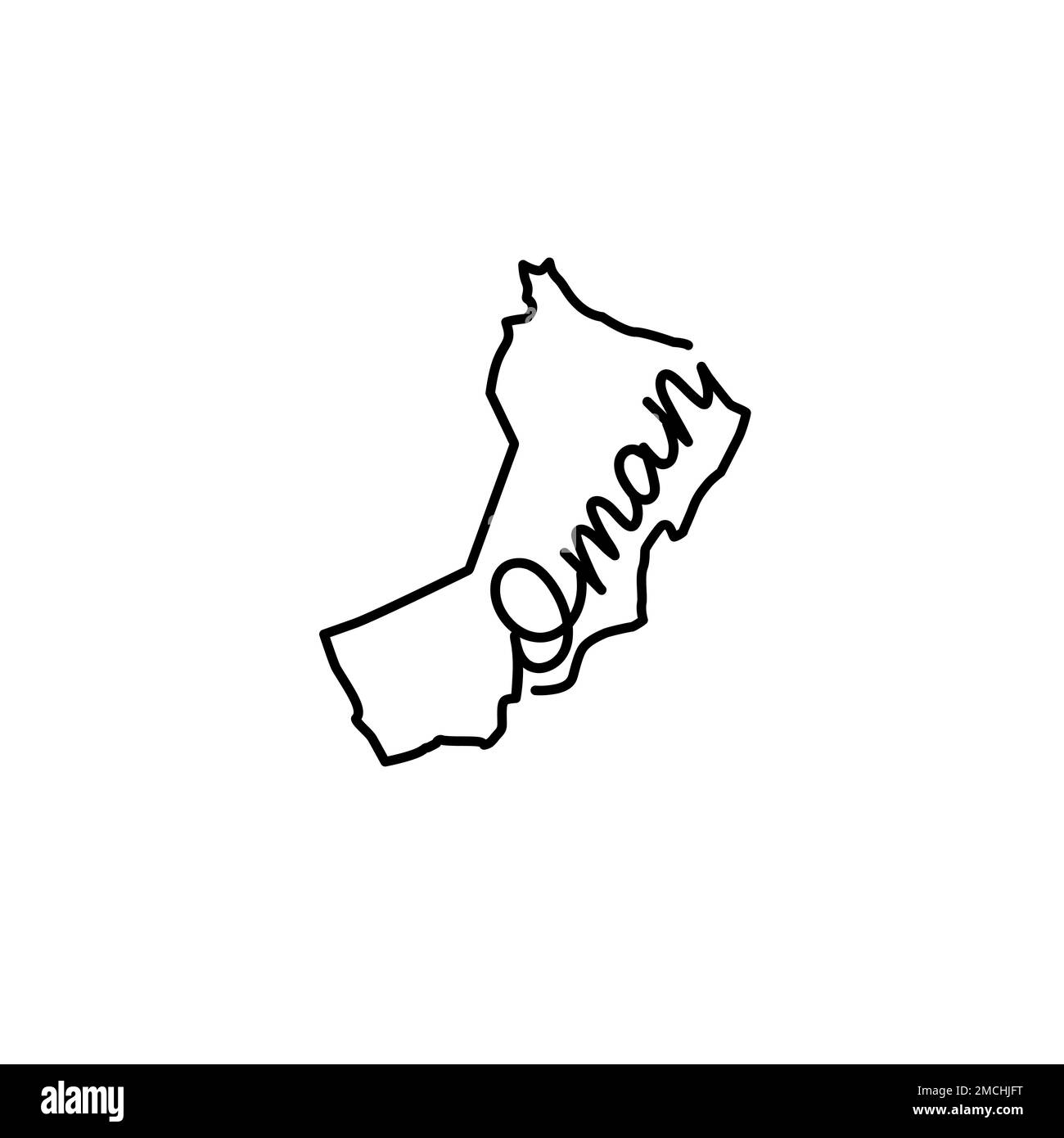 Oman outline map with the handwritten country name. Continuous line ...