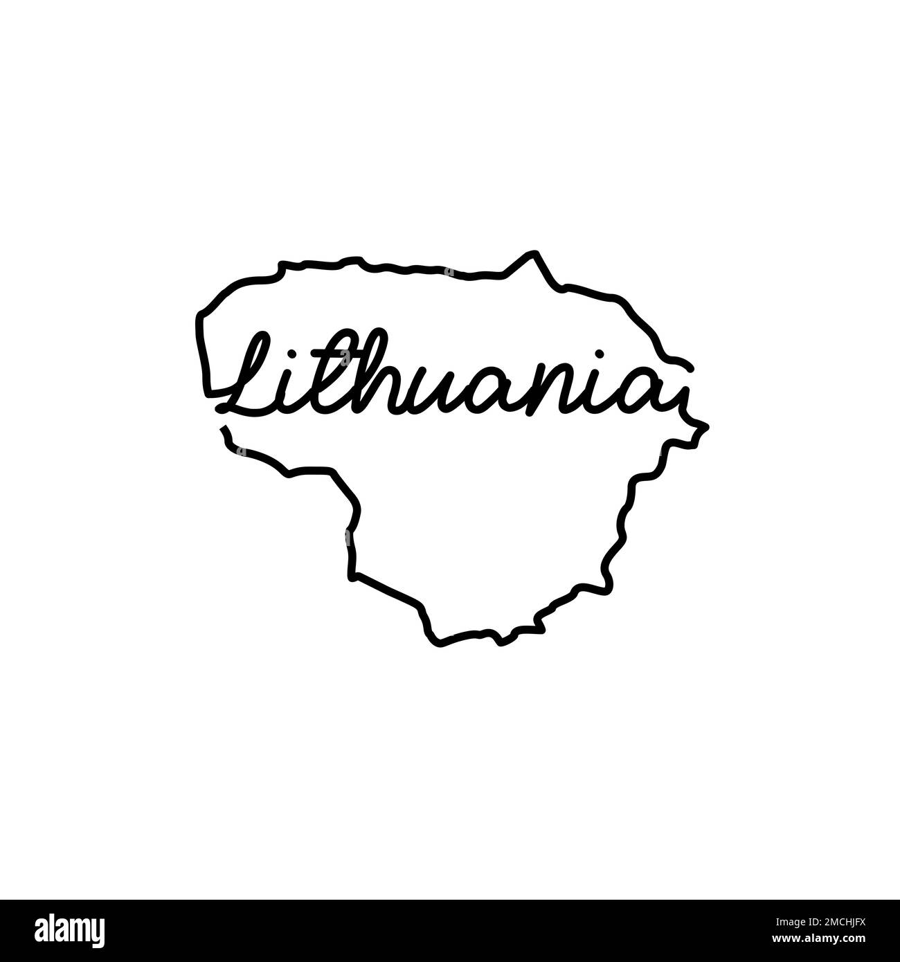 Lithuania outline map with the handwritten country name. Continuous ...