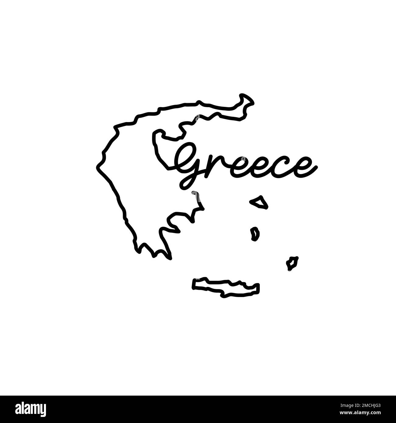 Greece outline map with the handwritten country name. Continuous line ...