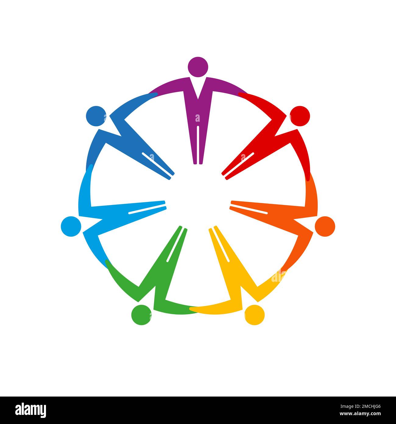 Multicolored people team standing in circle together, holding hands ...