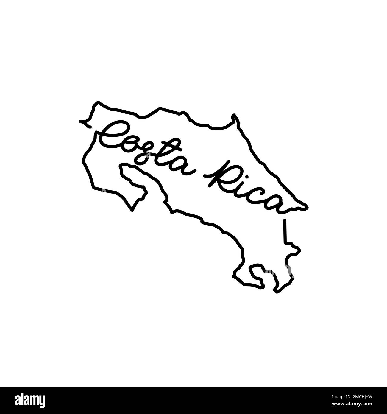 Costa Rica outline map with the handwritten country name. Continuous ...