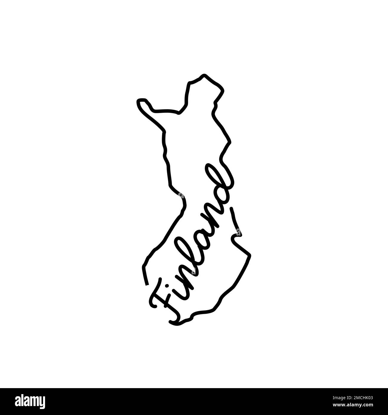 Finland outline map with the handwritten country name. Continuous line ...