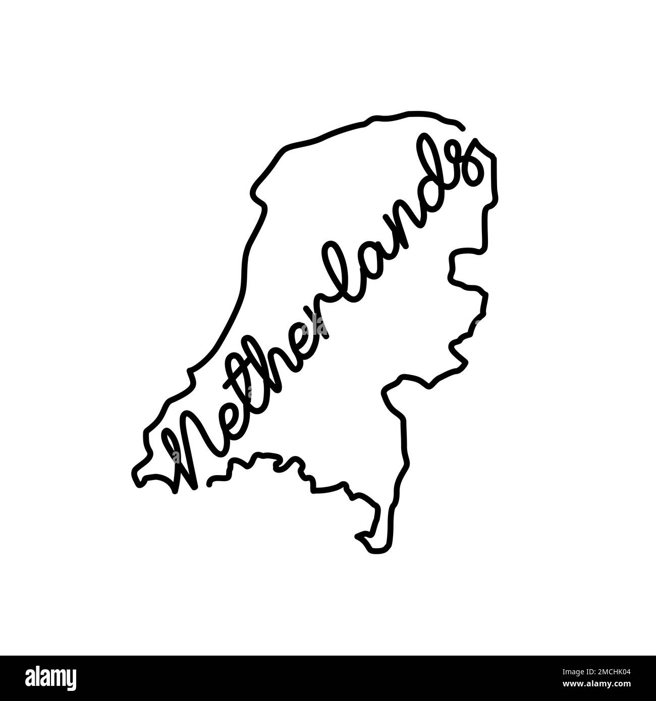 Netherlands, Holland outline map with the handwritten country name ...