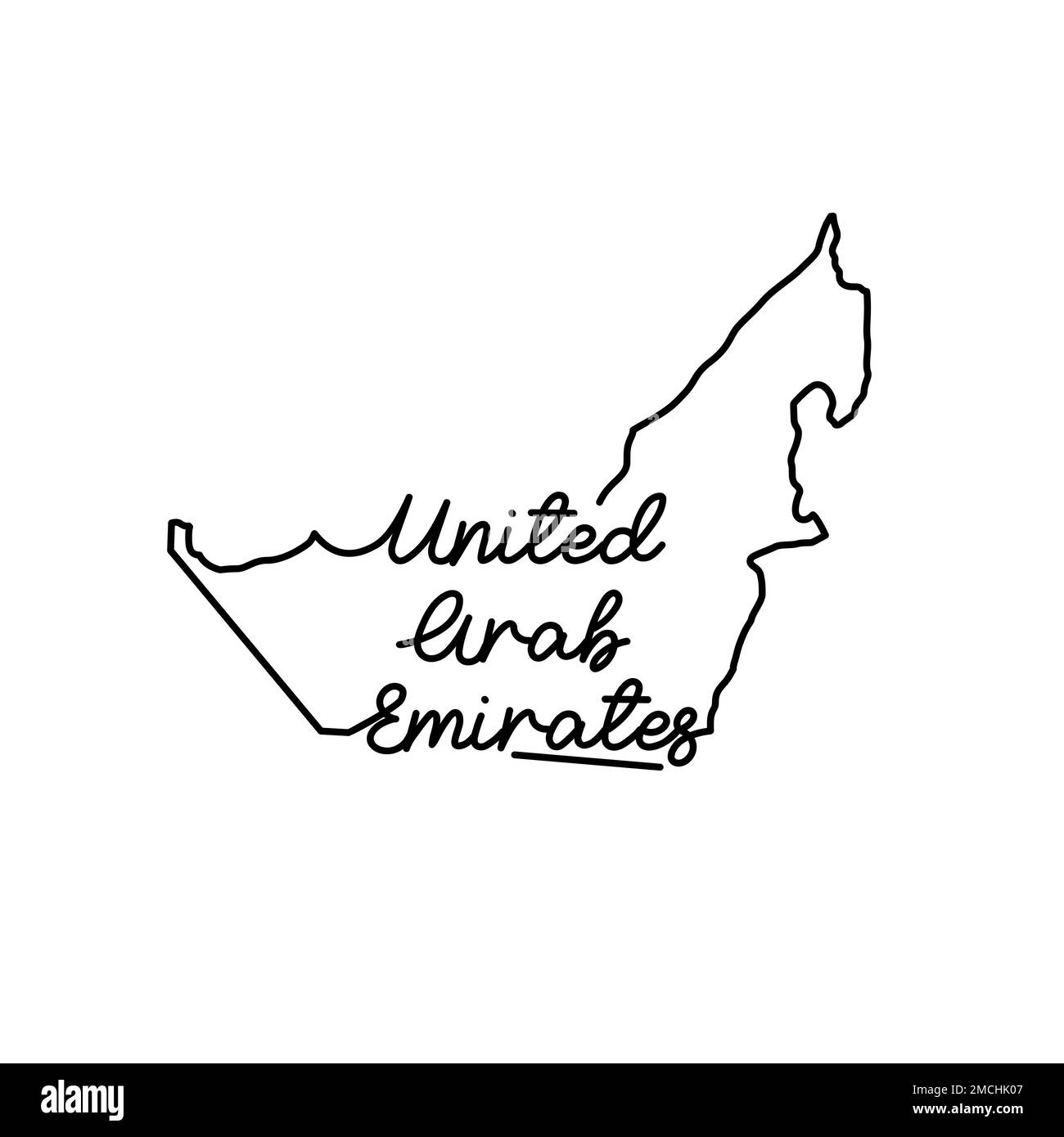 United Arab Emirates outline map with the handwritten country name ...