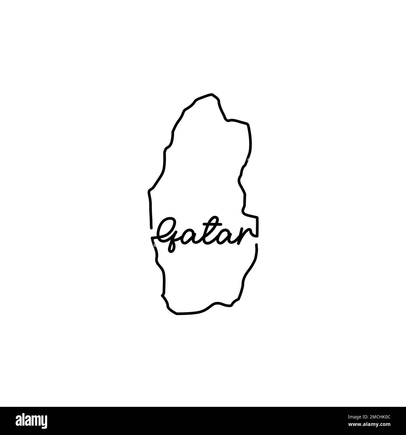 Qatar outline map with the handwritten country name. Continuous line ...