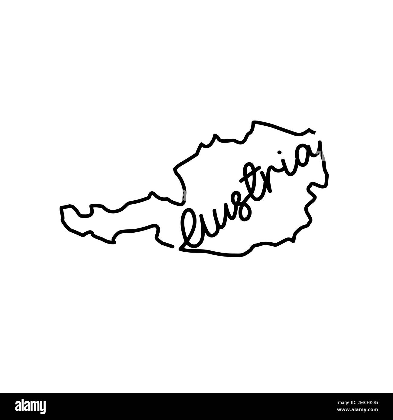 Austria outline map with the handwritten country name. Continuous line ...