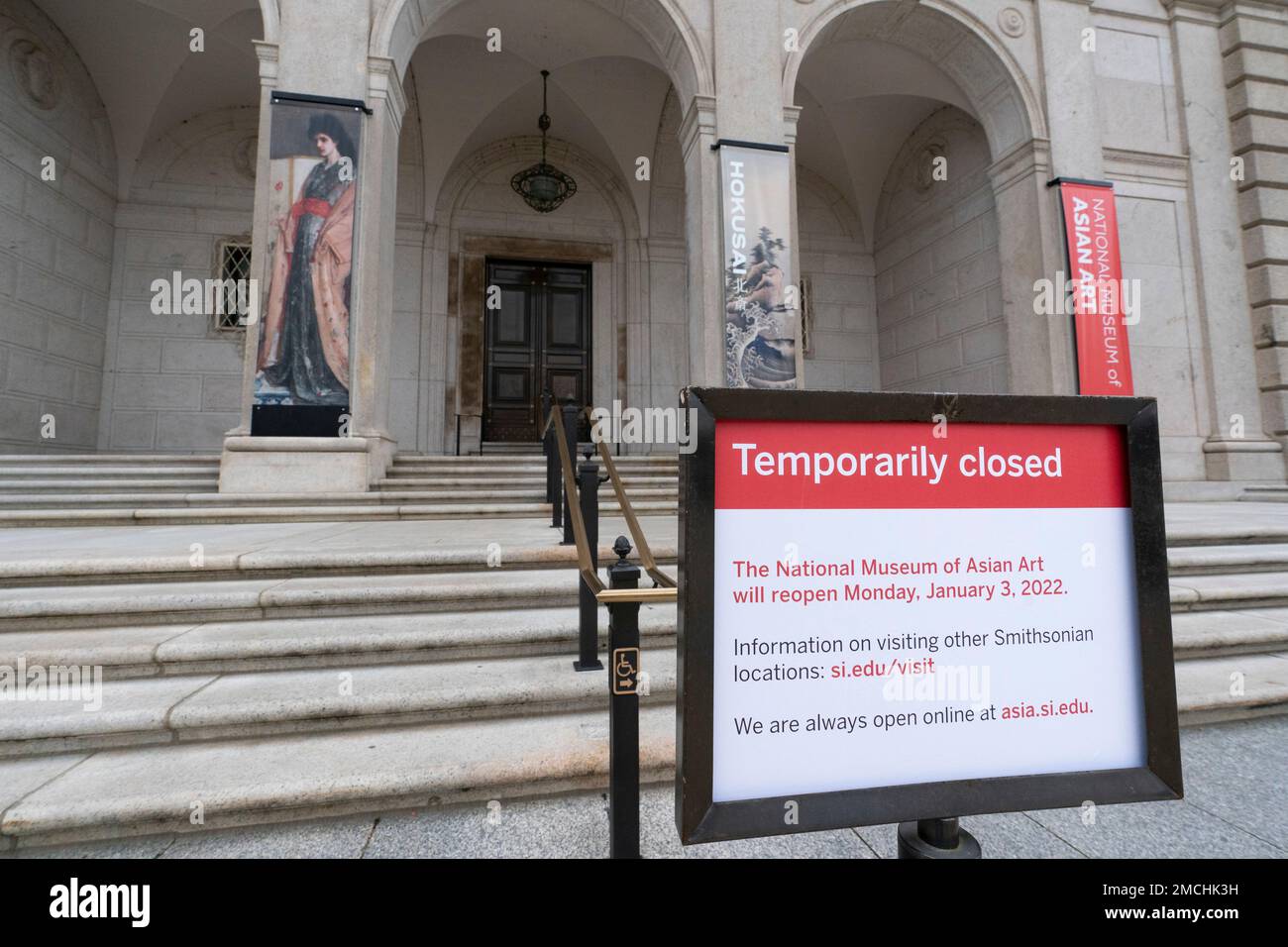 A closed sign is seen in front of the Smithsonian Institution National ...