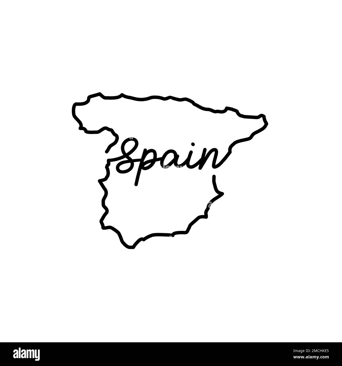Spain outline map with the handwritten country name. Continuous line ...