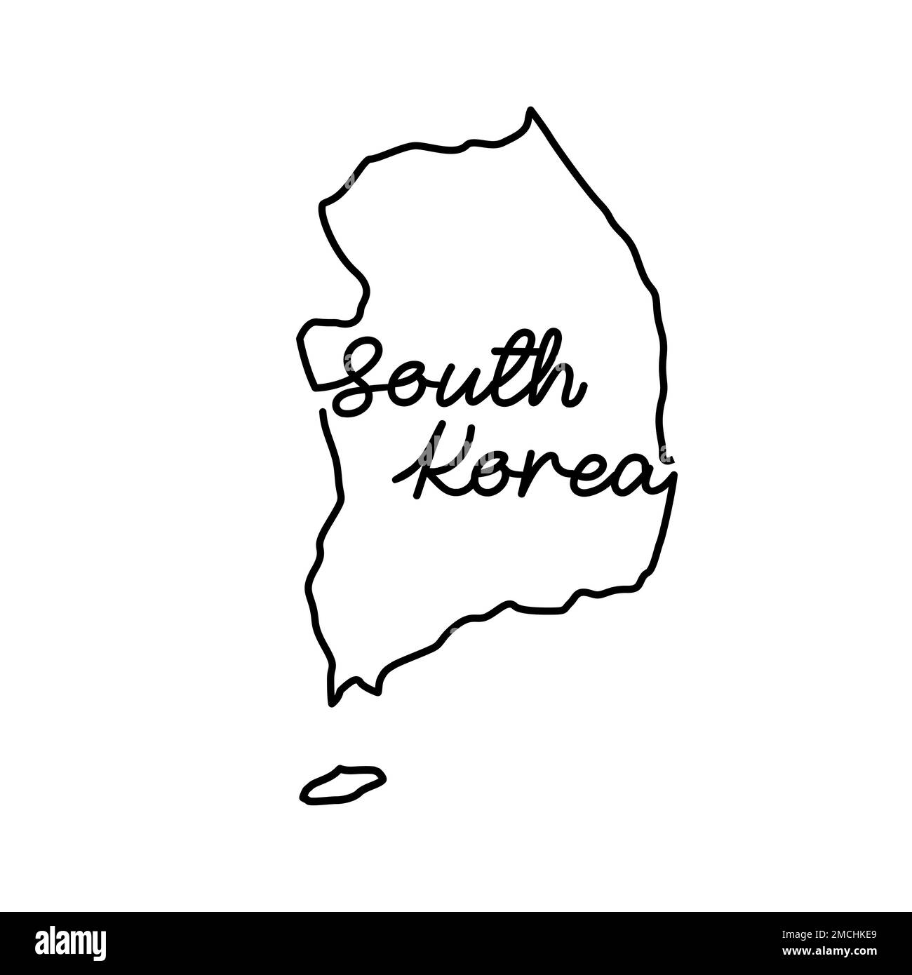 South Korea outline map with the handwritten country name. Continuous ...