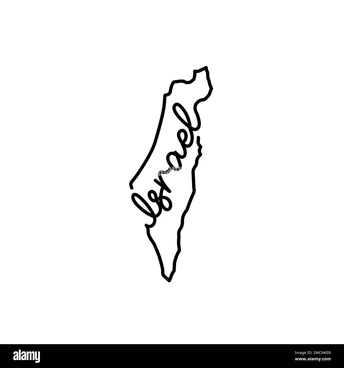 Israel outline map with the handwritten country name. Continuous line ...
