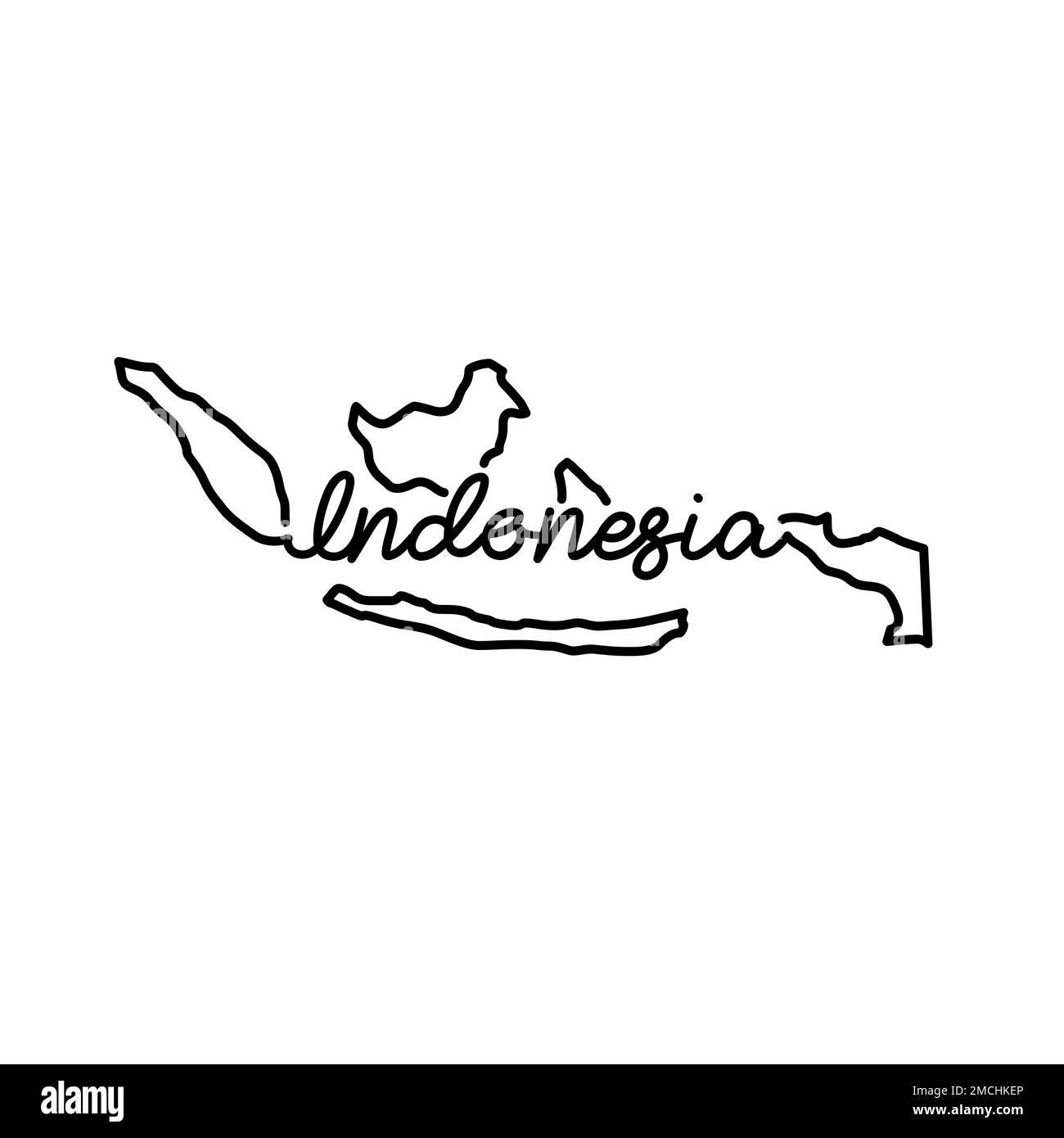 Indonesia outline map with the handwritten country name. Continuous ...