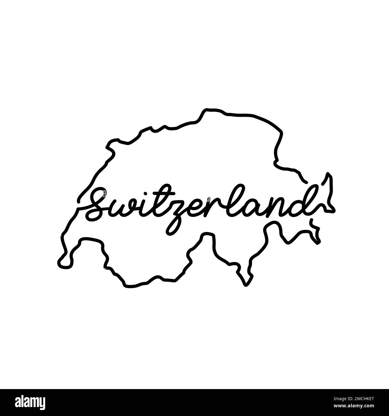 Switzerland outline map with the handwritten country name. Continuous ...