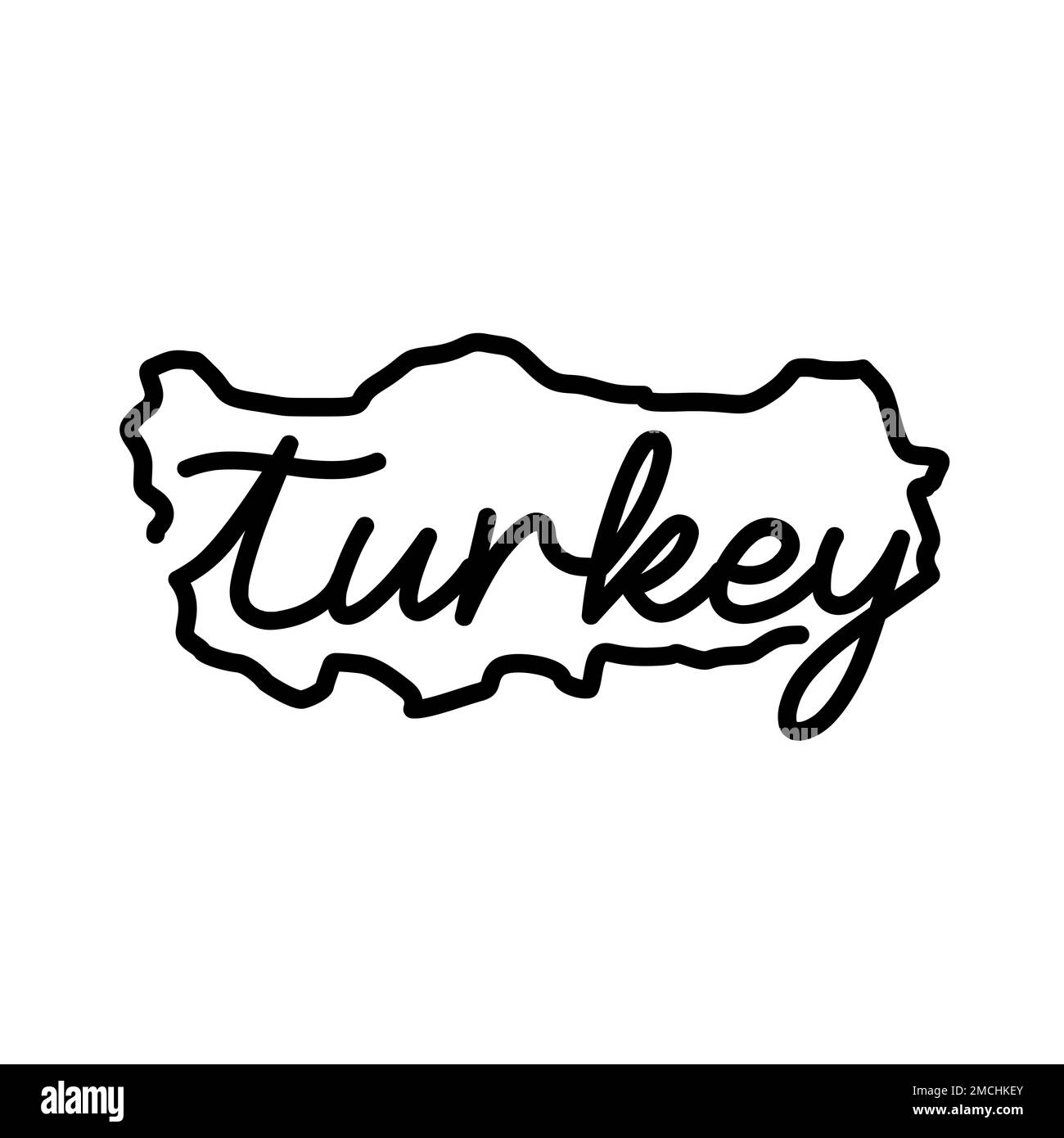 Turkey outline map with the handwritten country name. Continuous line ...