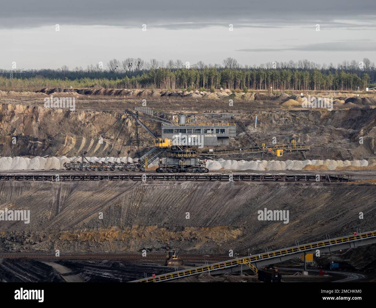 Mining machinery in an open pit. Heavy equipment for the transportation ...