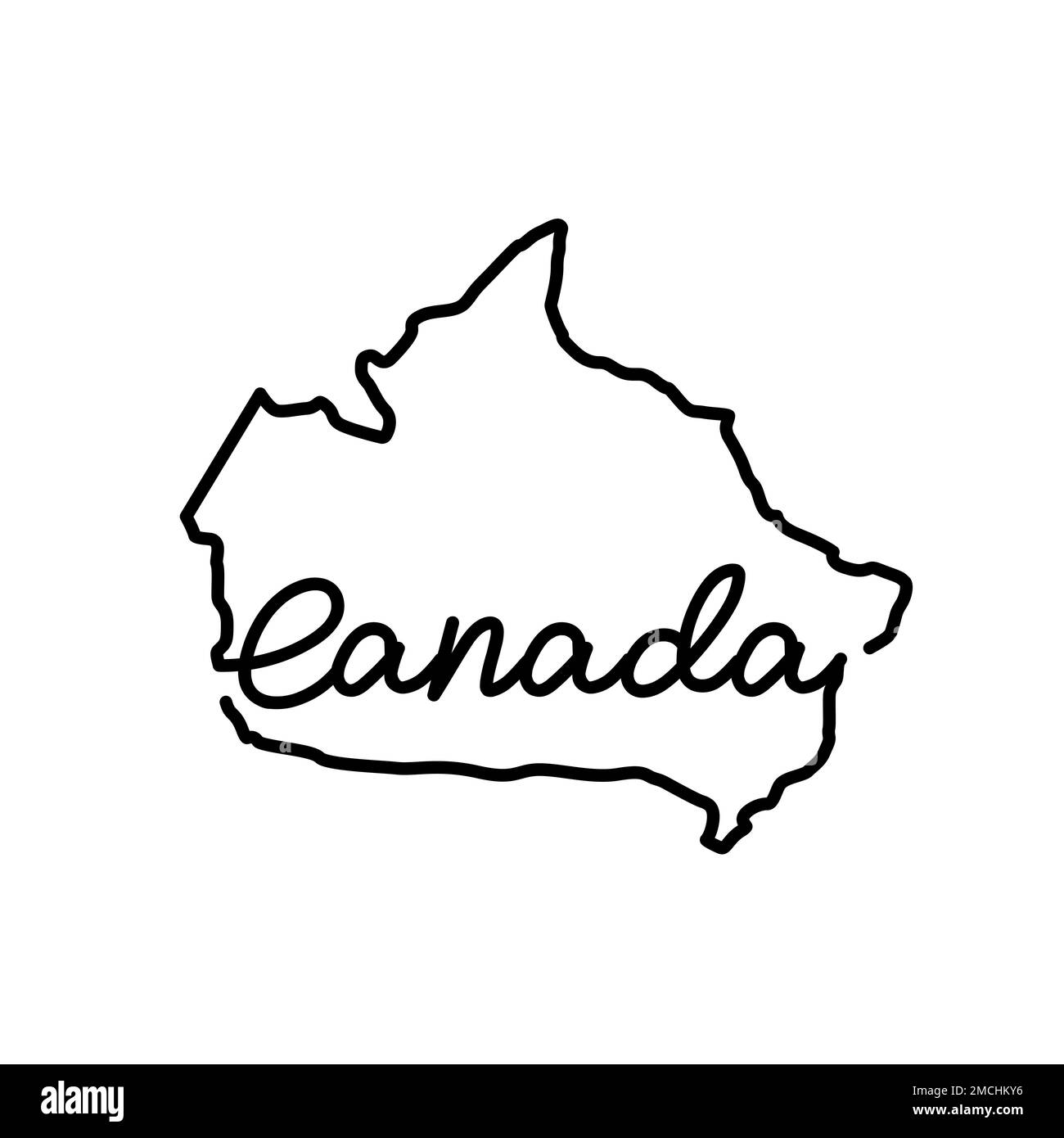 Canada outline map with the handwritten country name. Continuous line ...