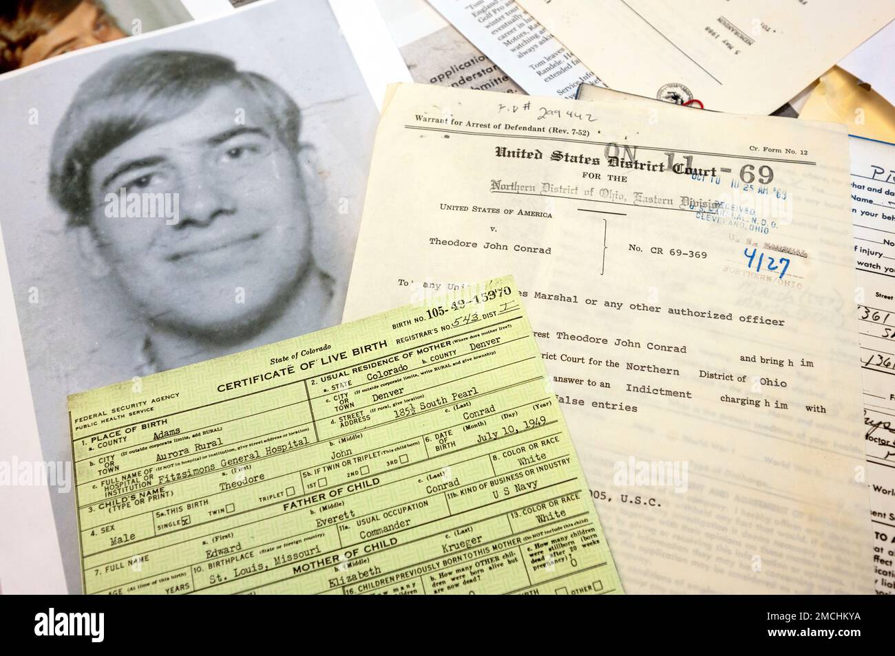 A photo, birth certificate and the original warrant from a 1969 robbery ...
