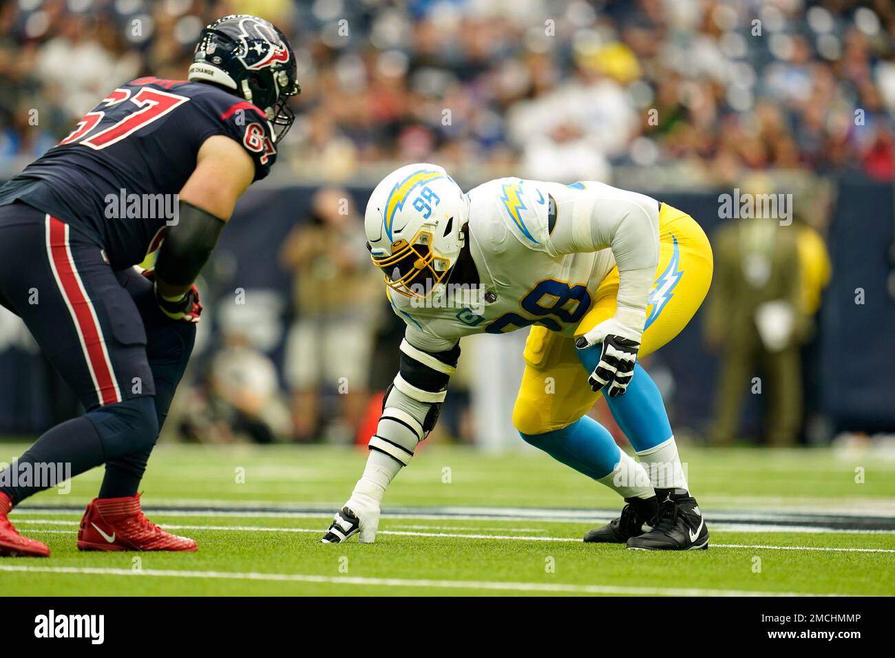 Los Angeles Chargers defensive lineman Jerry Tillery (99) lines up for ...