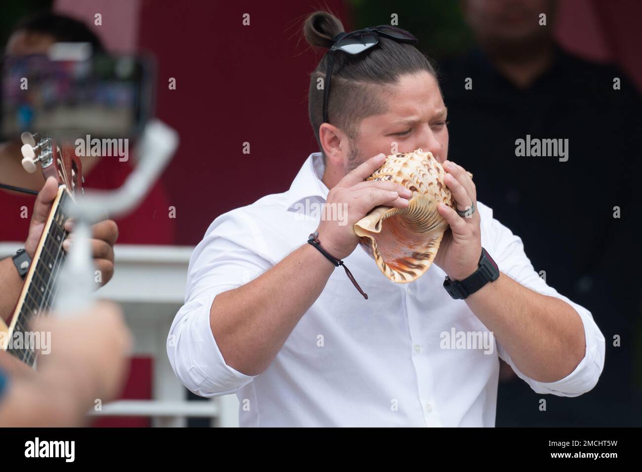 A Chamoru cultural blessing is performed during the Asinan Memorial ...