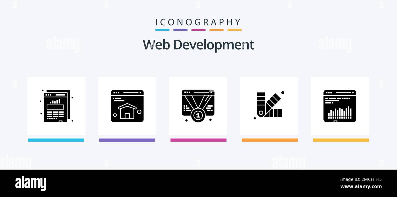Web Development Glyph 5 Icon Pack Including Analytics Chip Favorite Art Designing Creative 