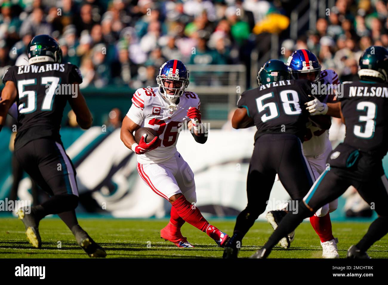 New York Giants running back Saquon Barkley plays during an NFL ...